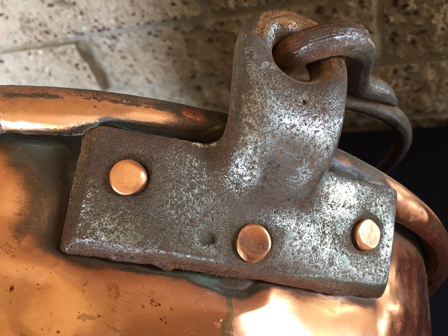 Large Heavy Hammered Copper Bucket Pale With Handle