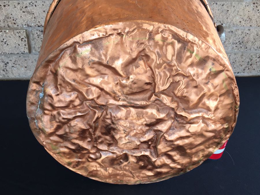 Large Heavy Hammered Copper Bucket Pale With Handle