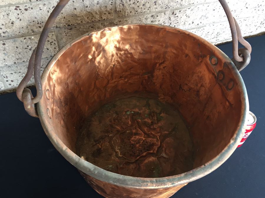 Large Heavy Hammered Copper Bucket Pale With Handle