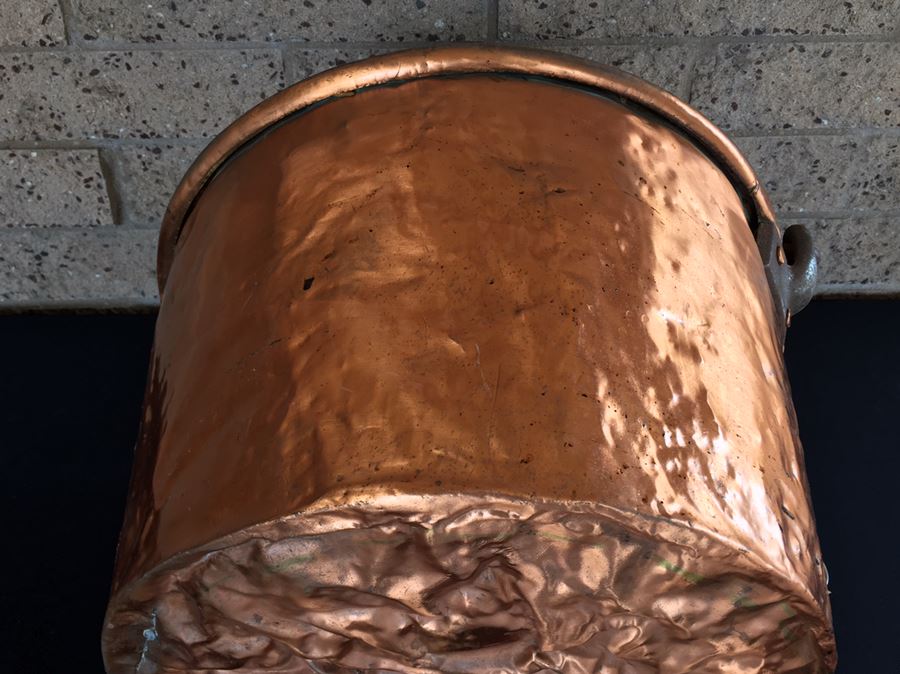 Large Heavy Hammered Copper Bucket Pale With Handle