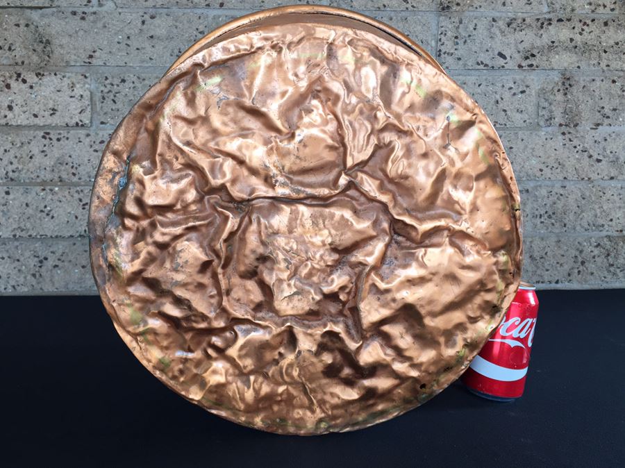 Large Heavy Hammered Copper Bucket Pale With Handle