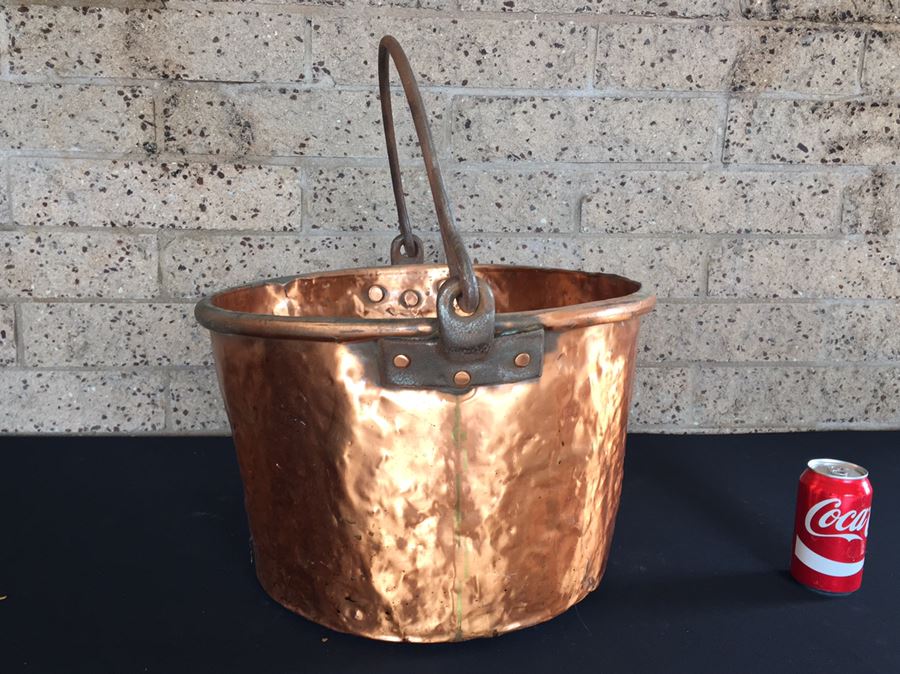 Large Heavy Hammered Copper Bucket Pale With Handle