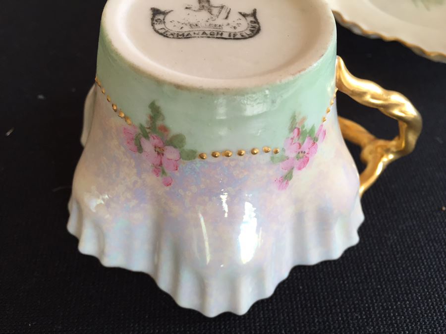 Vintage Hand Painted Belleek Ireland Cups And Saucers