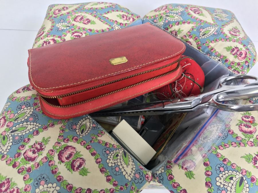 Vintage Sewing Box Filled With Various Sewing Supplies See Photos