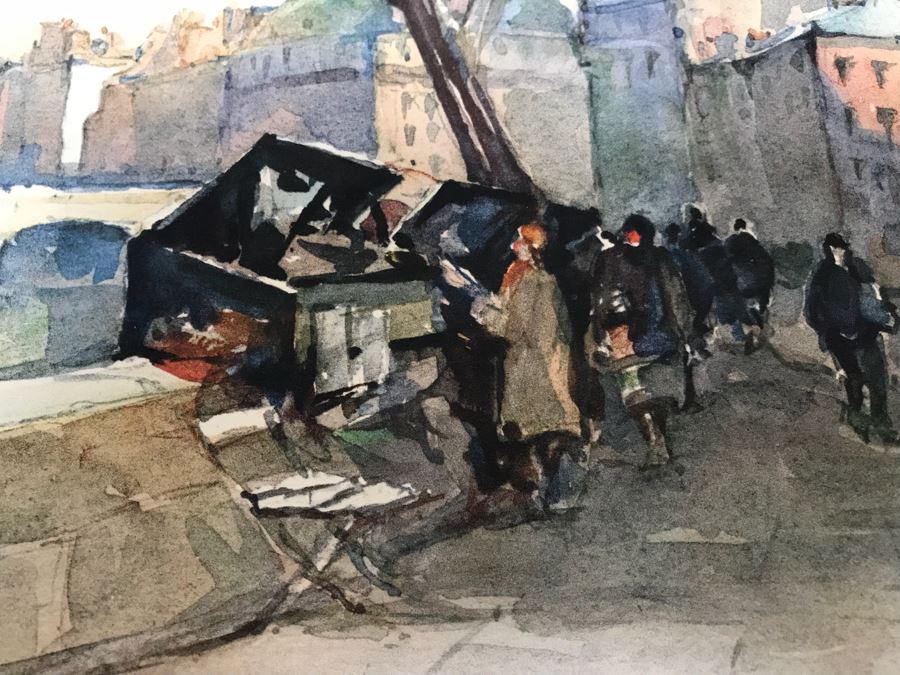 Vintage Original Watercolor Painting Cityscape Signed Marc?