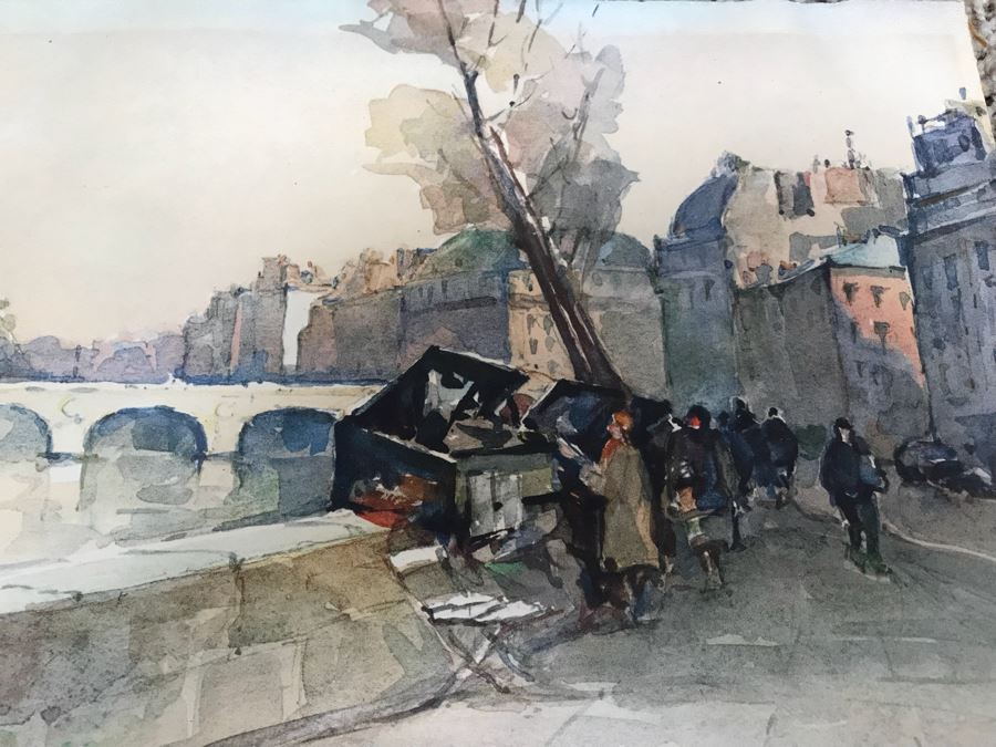 Vintage Original Watercolor Painting Cityscape Signed Marc?