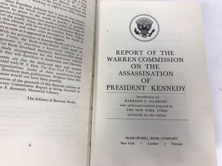 1964 First Edition Book Report Of The Warren Commission On The ...