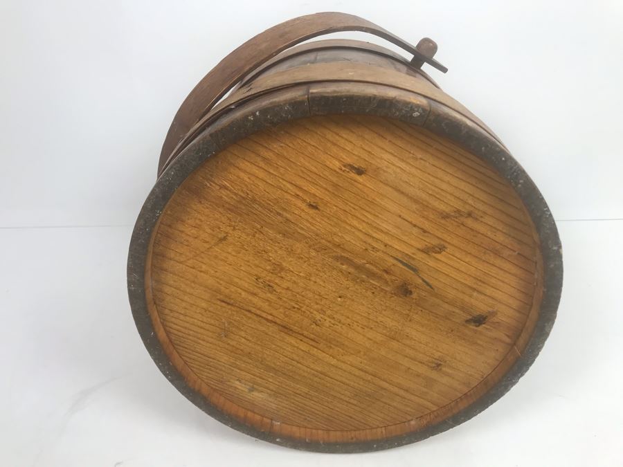 Vintage Wooden Bucket With Lid And Handle