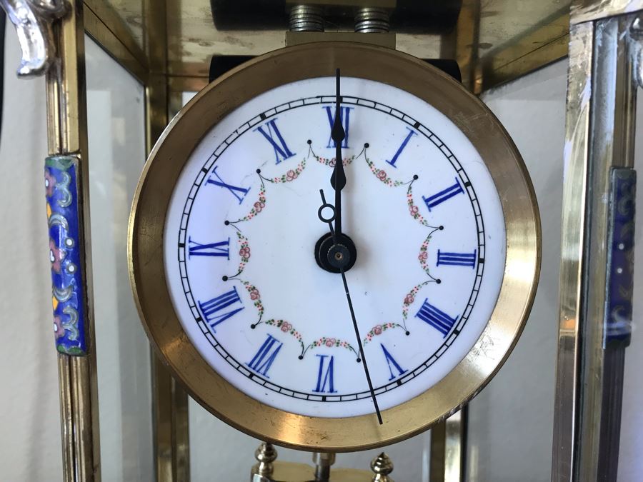 Ornate Brass And Cloisonne Battery Powered Pendulum Clock
