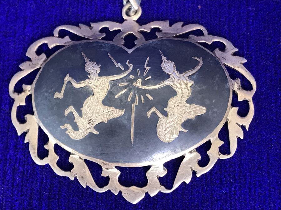 Vintage SIAM Sterling Silver Jewelry: Pendant, Brooch Pin, Bracelet and ...