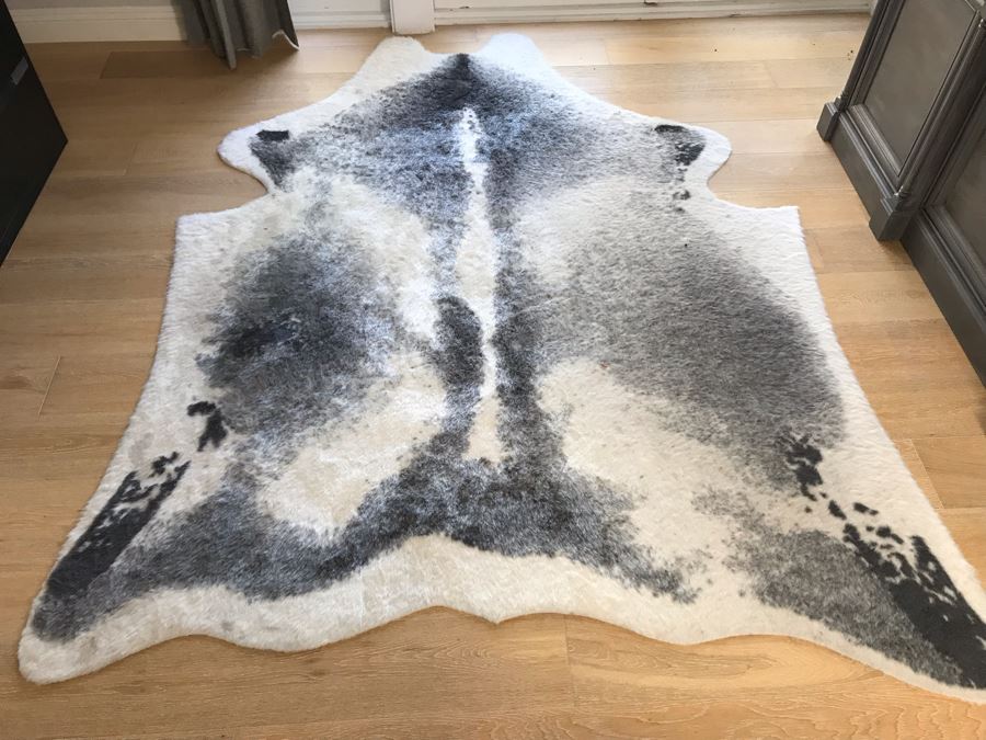 Faux Animal Hide Area Rug Silhouette Home Ivory Grey 6.2' X 8'