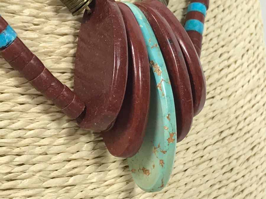 Signed Vintage Native American Sterling Silver Turqouise And Catlinite ...