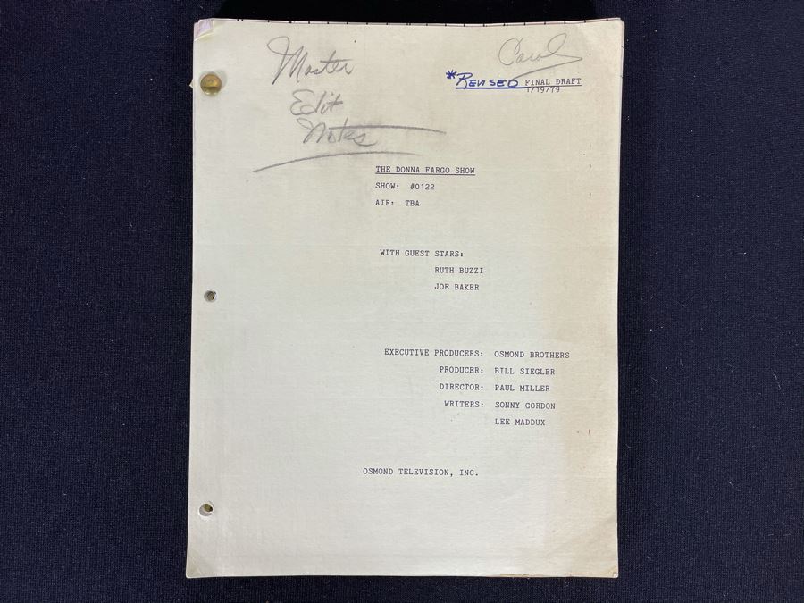 1979 Final Draft TV Script To 'The Donna Fargo Show' Show #0122 With ...