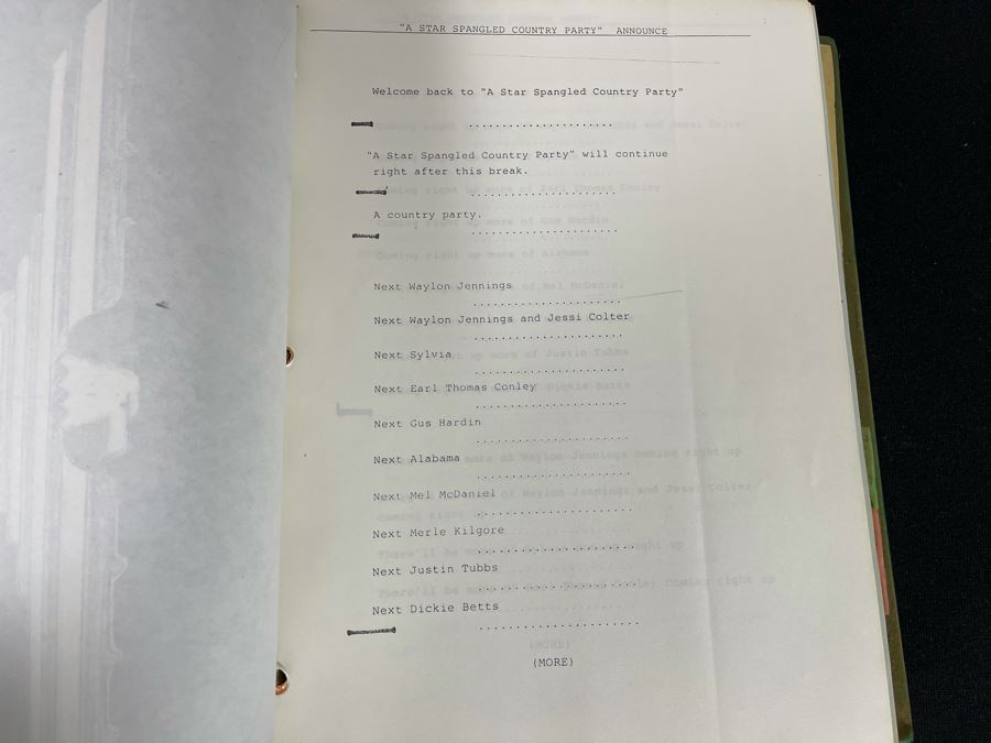 1984 First Draft TV Script To 'A Star Spangled Country Party' With Hank ...