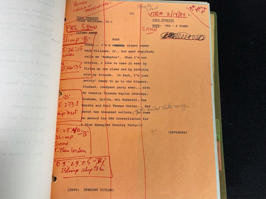 1984 First Draft TV Script To 'A Star Spangled Country Party' With Hank ...