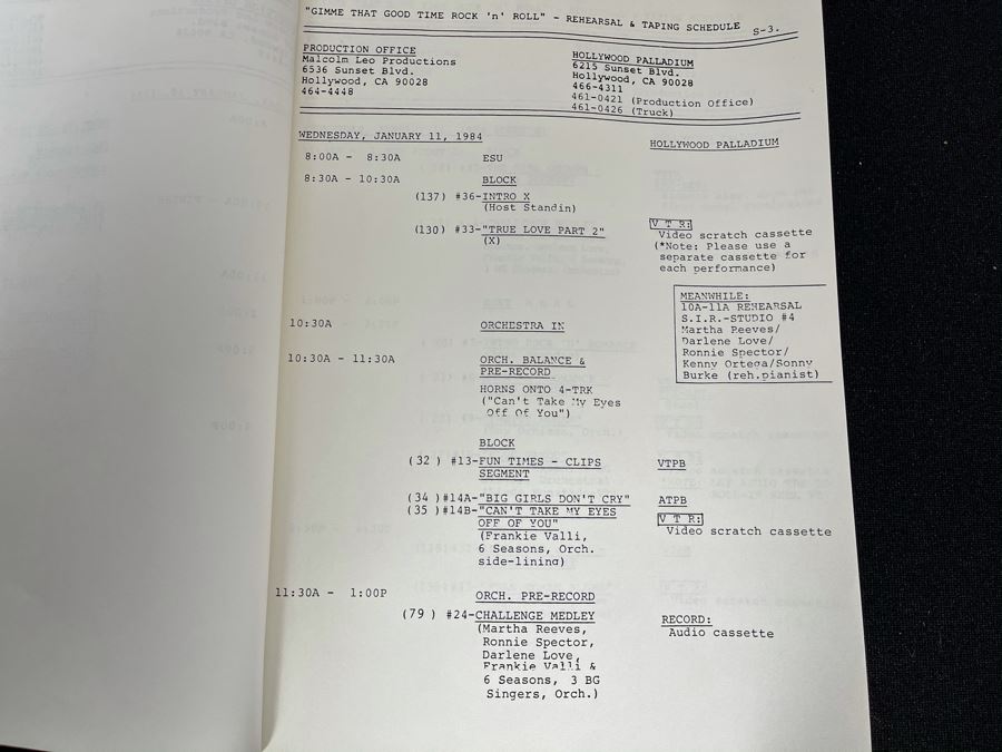1984 First Draft Script To NBC TV Special 'Gimme That Good Time Rock 'N ...