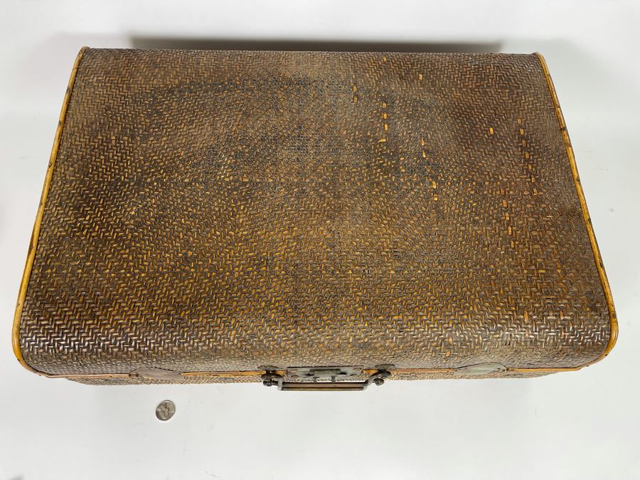 Vintage Chinese Woven Rattan Suitcase 22W X 16D X 8H