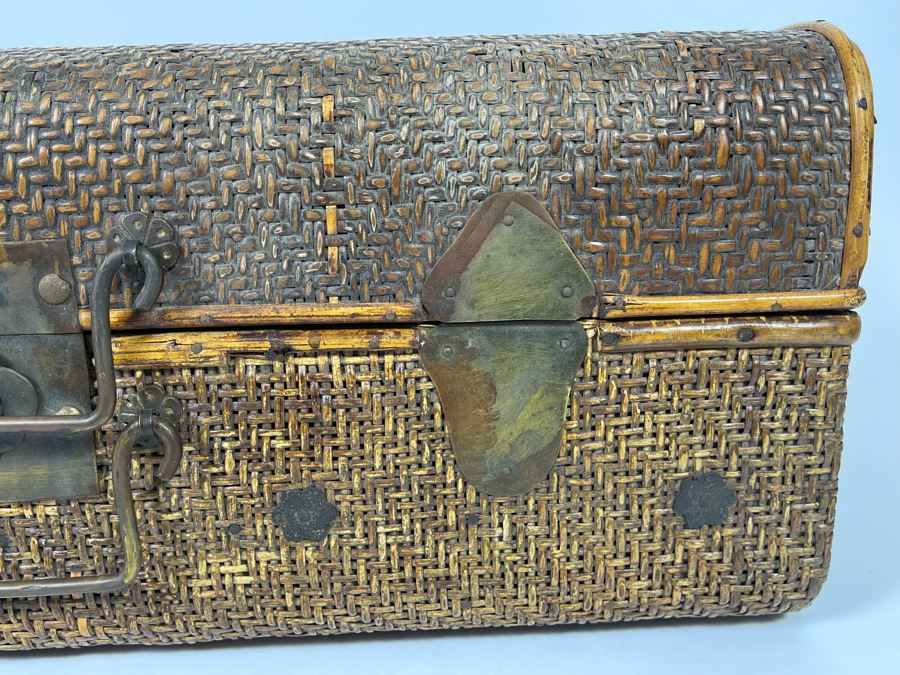 Vintage Chinese Woven Rattan Suitcase 22W X 16D X 8H