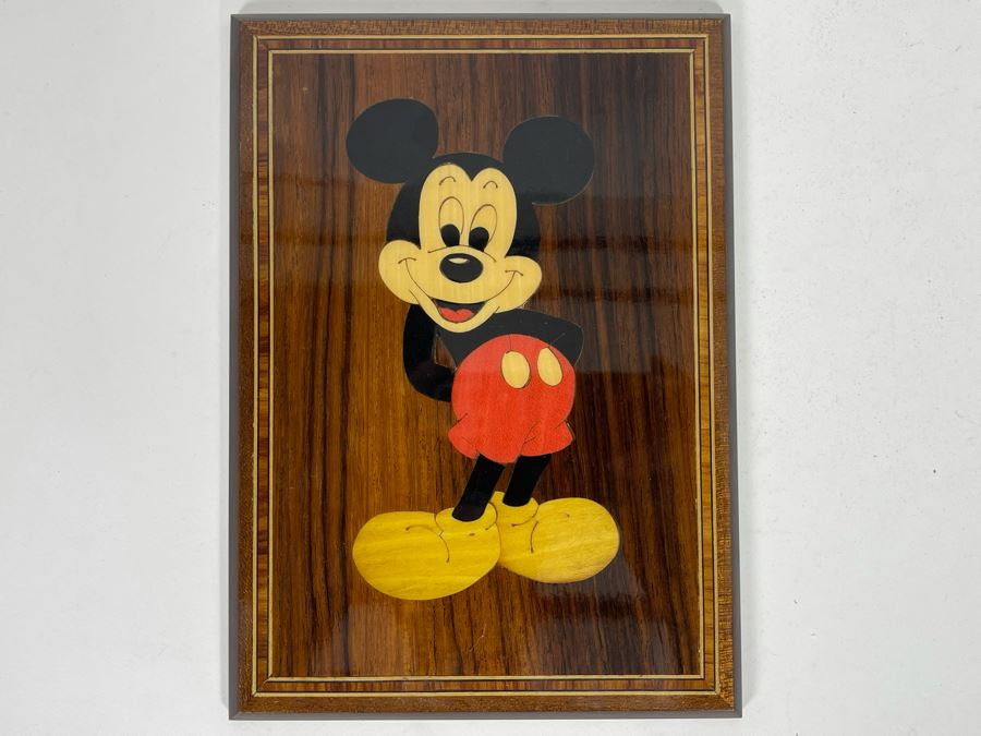 Inlaid Wooden Mickey Mouse Wall Plaque 6 X 8.5