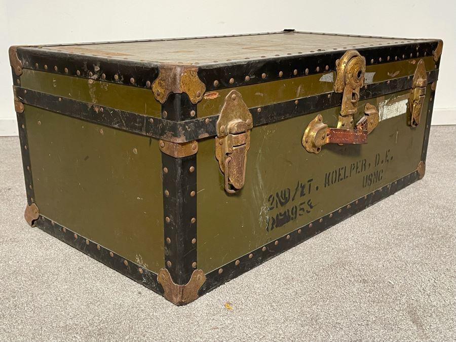 Vintage Marine Corps Foot Locker Footlocker Trunk 31W X 17D X 13H