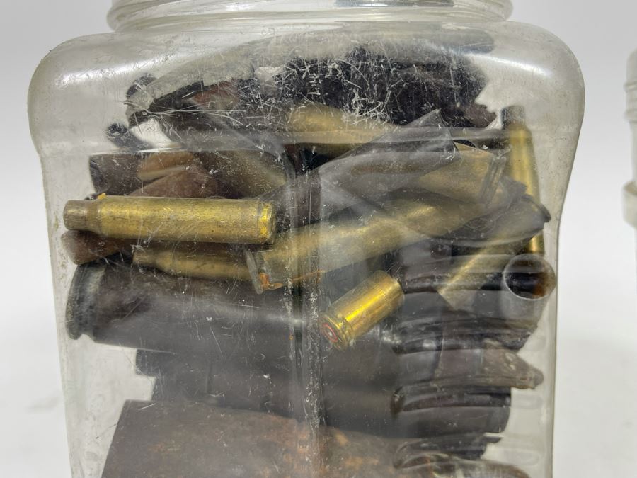 Pair Of Jars Of Spent Bullet Casings Used Shells