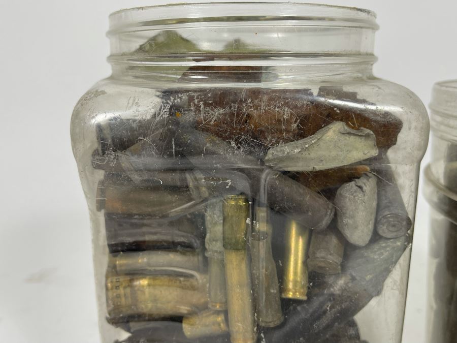 Pair Of Jars Of Spent Bullet Casings Used Shells