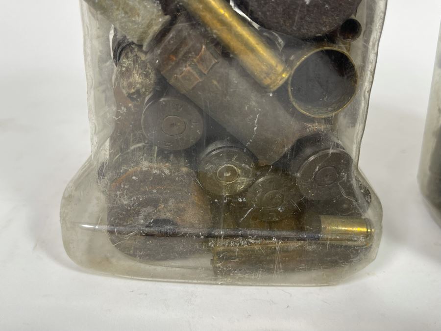 Pair Of Jars Of Spent Bullet Casings Used Shells