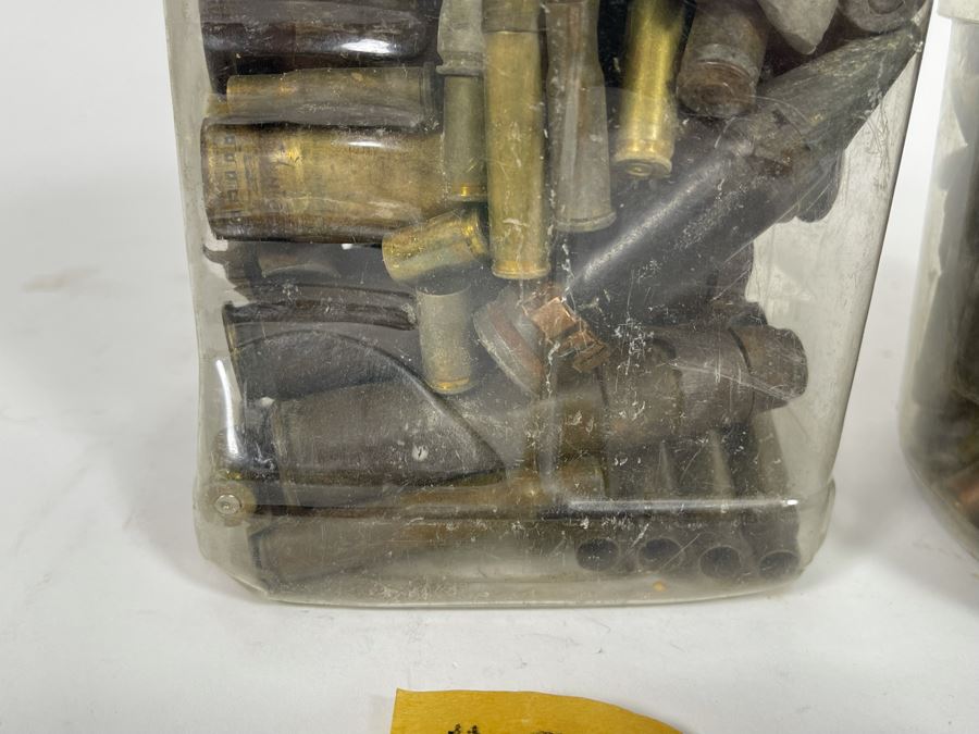 Pair Of Jars Of Spent Bullet Casings Used Shells