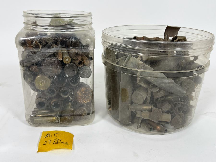 Pair Of Jars Of Spent Bullet Casings Used Shells