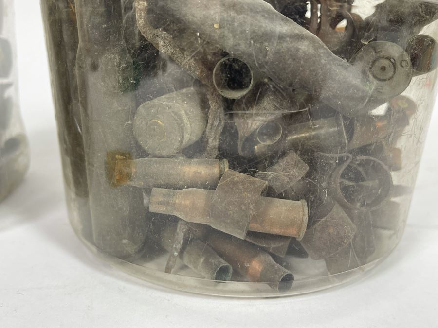 Pair Of Jars Of Spent Bullet Casings Used Shells