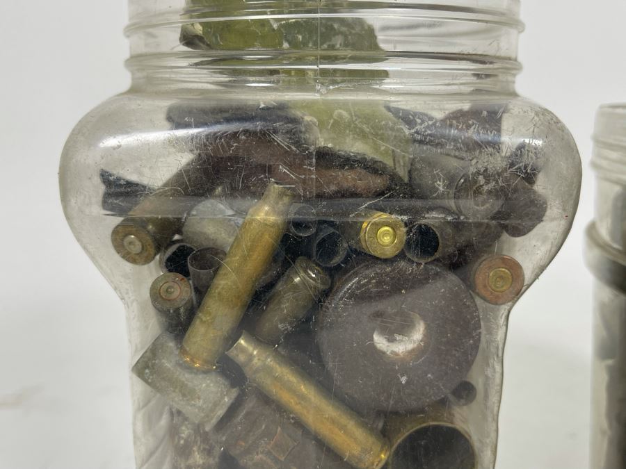Pair Of Jars Of Spent Bullet Casings Used Shells