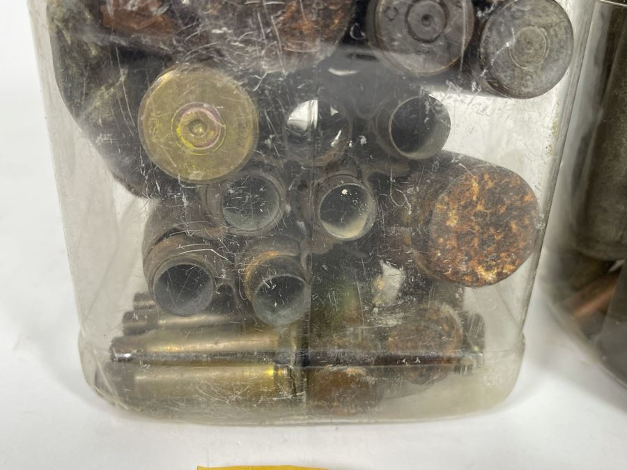 Pair Of Jars Of Spent Bullet Casings Used Shells