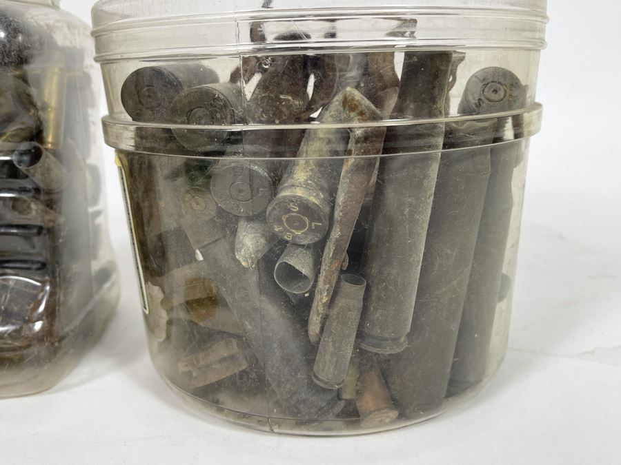 Pair Of Jars Of Spent Bullet Casings Used Shells