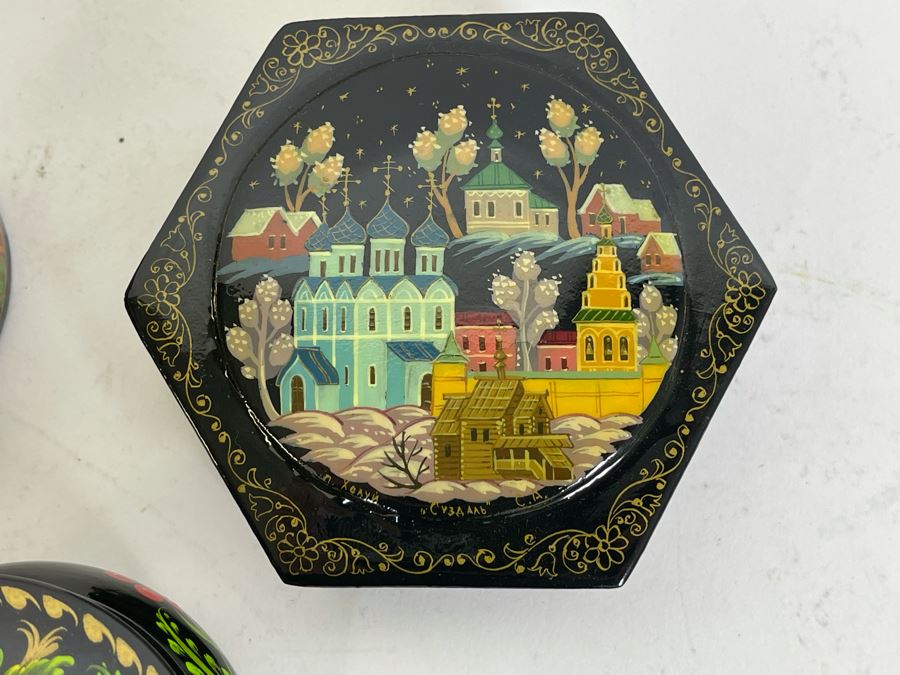 (3) Handpainted Russian / Ukraine Lacquer Boxes