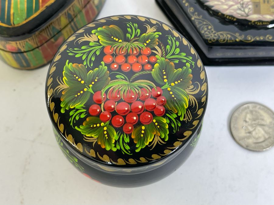 (3) Handpainted Russian / Ukraine Lacquer Boxes