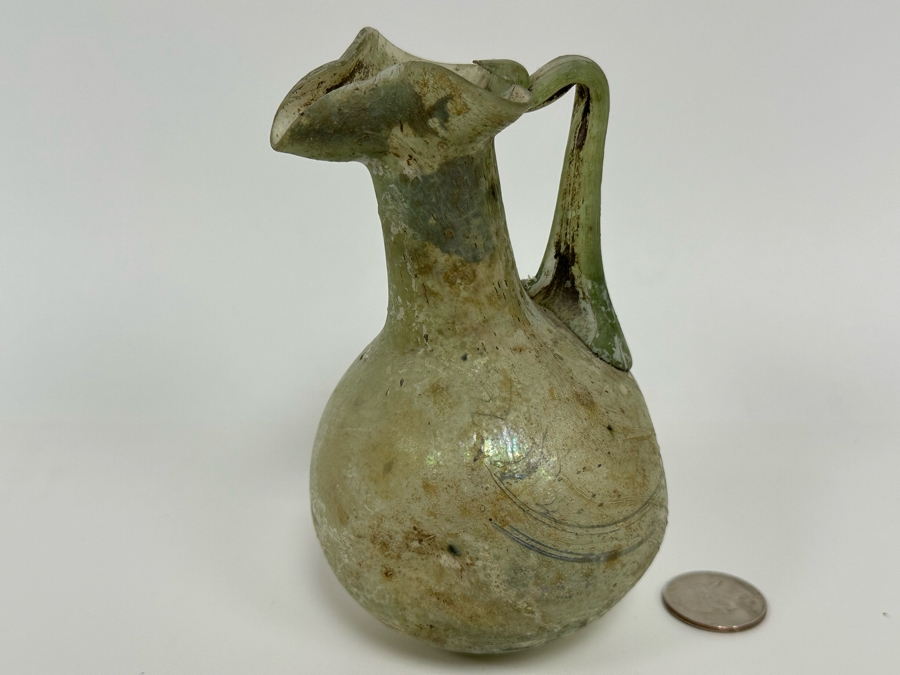 Ancient Roman Iridescent Glass Vessel Pitcher With Handle Recovered ...