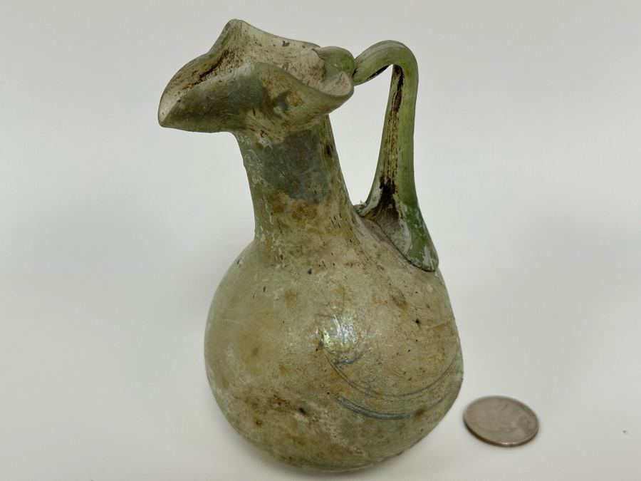 Ancient Roman Iridescent Glass Vessel Pitcher With Handle Recovered ...