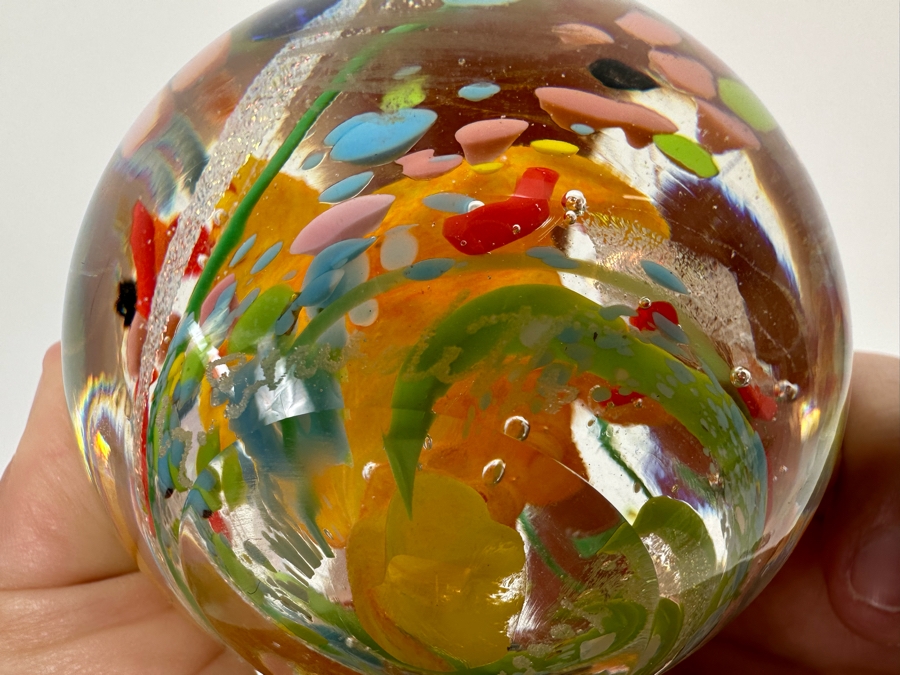 Signed Art Glass Paperweight 3W X 3H