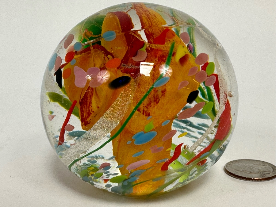 Signed Art Glass Paperweight 3W X 3H