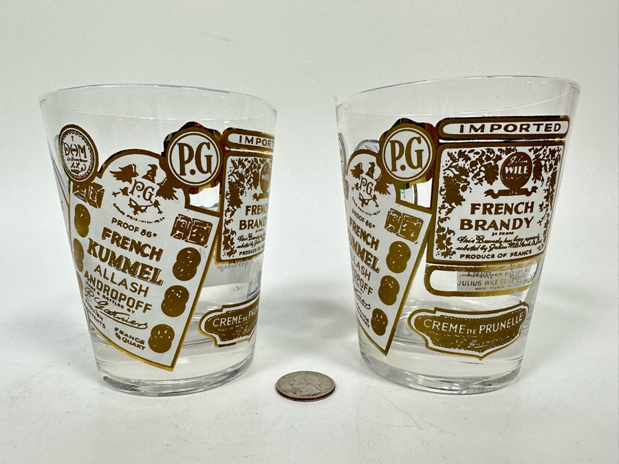 Pair Of Vintage Brandy Glasses 4.25H