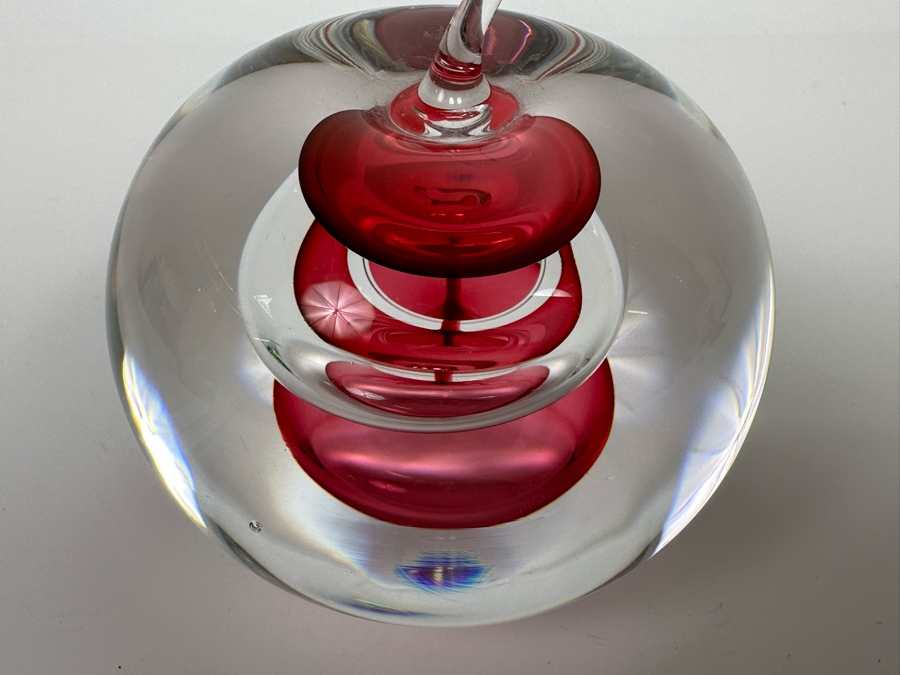 Vintage Signed Glass Paperweight Signed KRS? 3.5W X 3H