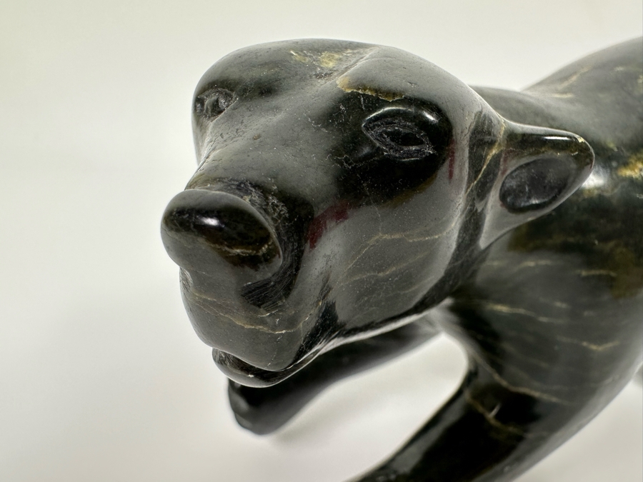 Native American Inuit Carved Stone Polar Bear Sculpture Signed Nuyalia Tunnillie 8.5W X 3D X 5H