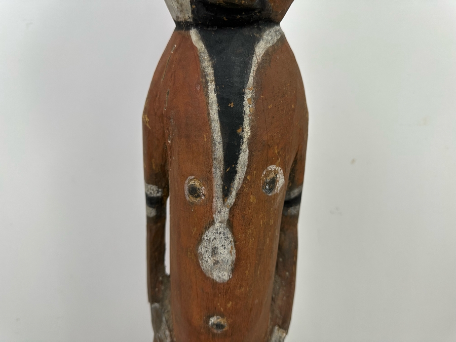 Large Ethnic Carved Wooden Statue Of Man With Bird On His Head 9w X 9d