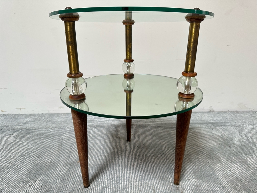 Vintage Art Deco Two Tier Mirrored Side Table 22W X 27H