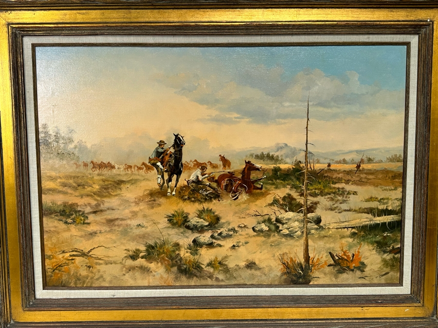 Original Signed Western Oil Painting Signature Illegible C. Moody? 36 X ...