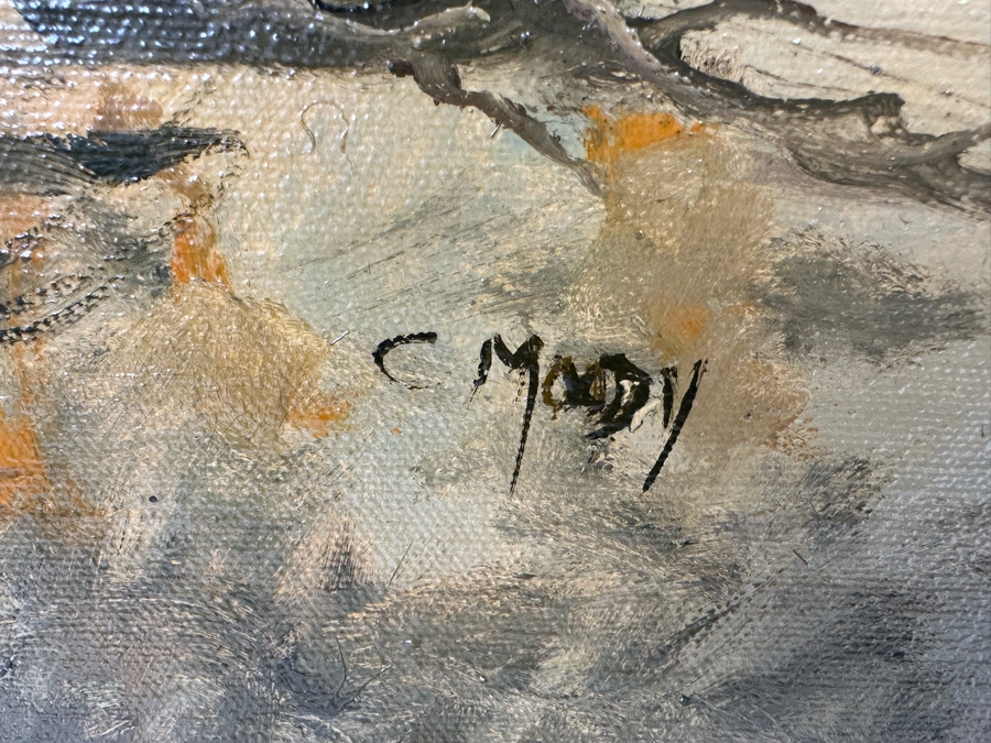Original Signed Western Oil Painting Signature Illegible C. Moody? 36 X ...