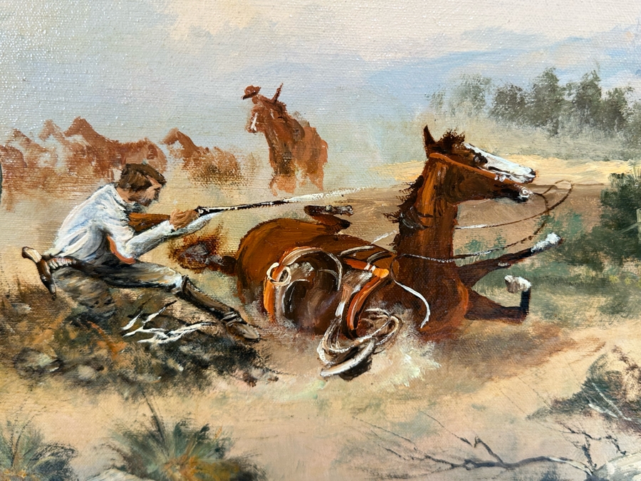 Original Signed Western Oil Painting Signature Illegible C. Moody? 36 X ...