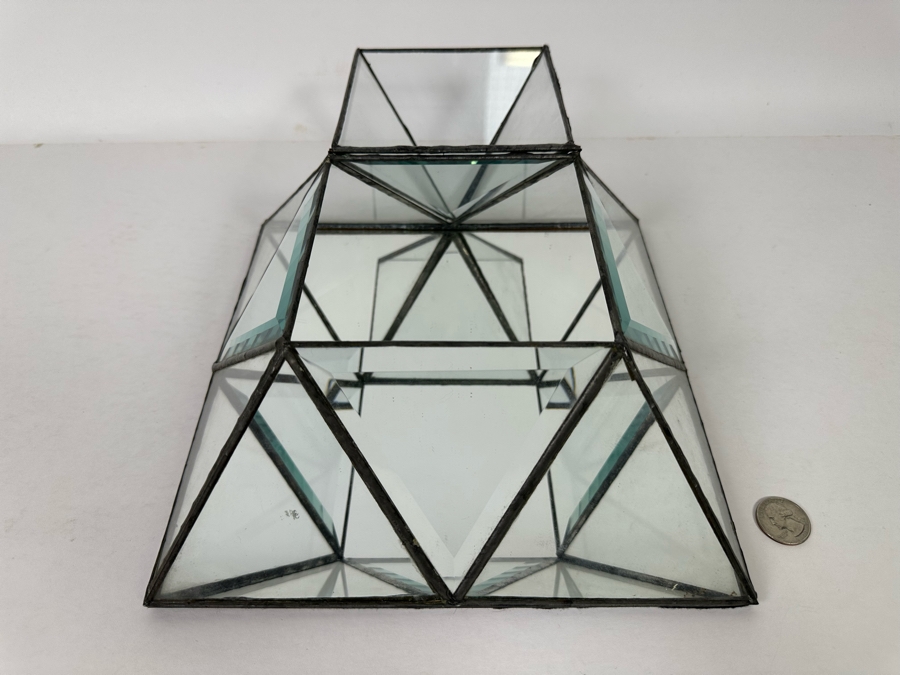 Brass And Glass Pyramid Display Case With Mirrored Bottom 10W X 10D X 7.5H