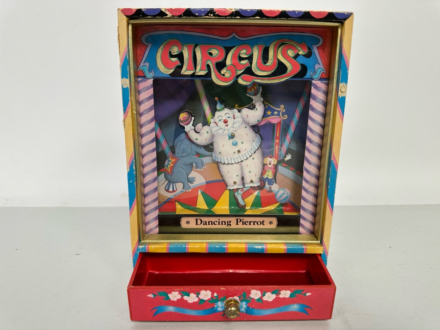 Vintage Circus Dancing Clown Music Diorama Box With Drawer 'Dancing ...
