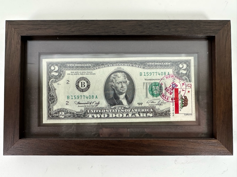 Framed 1976 2 Dollar Bill First Day Of Issue California Stamp Framed 1976 2 Dollar Bill First Day Of Issue California Stamp